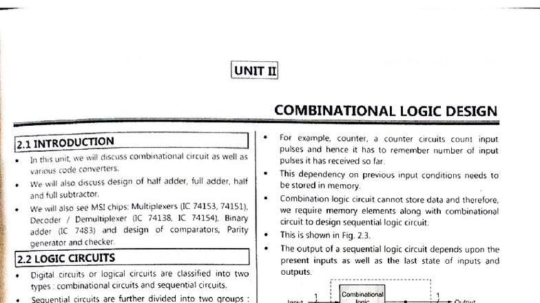 DLED (2.1) COMBINATIONAL LOGIC DESIGN - Unit II Overview - Studocu