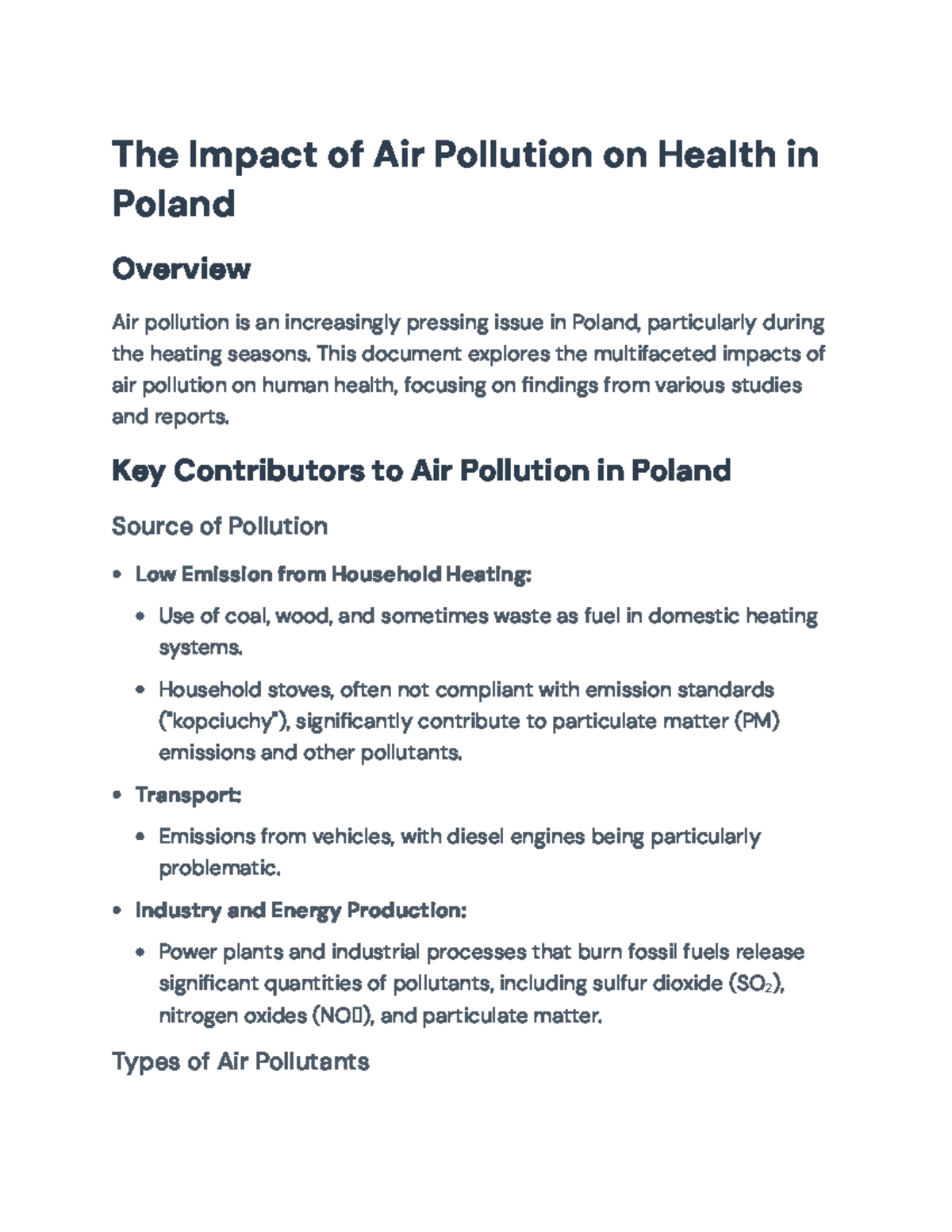 Health Impacts of Air Pollution in Poland: Overview & Strategies - Studocu
