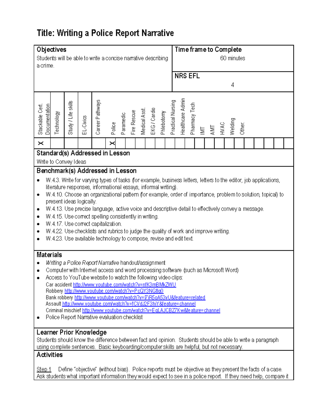 Writing a Police Report Narrative - Title: Writing a Police Report ...
