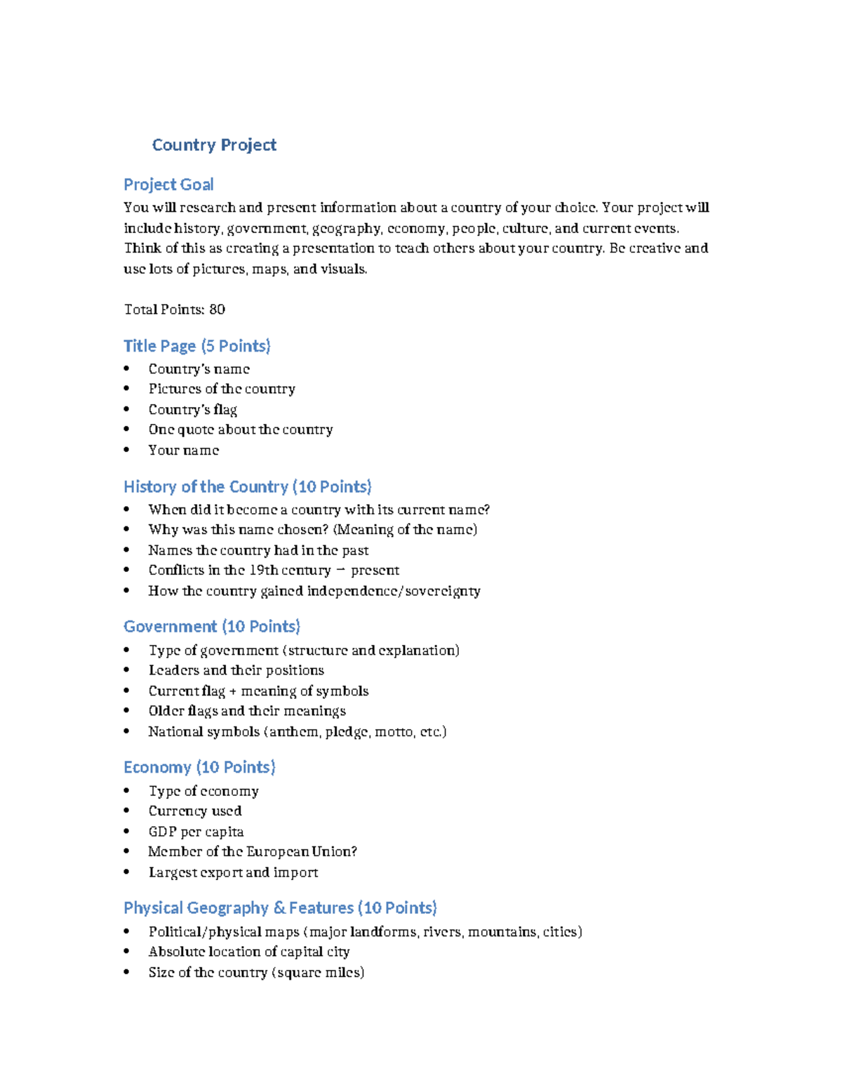 Country Project Handout: Researching Your Chosen Nation - Studocu
