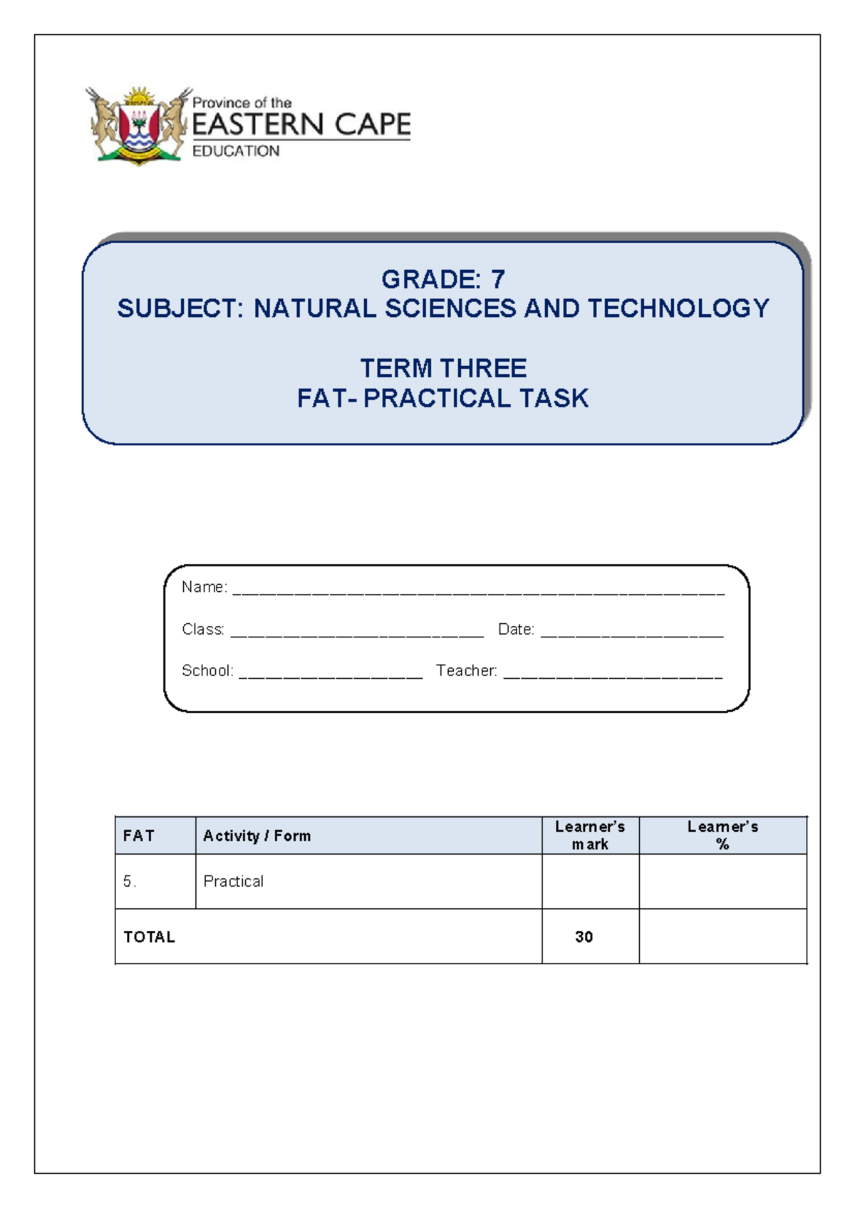 2025 NST Grade 7 Term 3 Practical Task: Insulation & Energy Saving - Studocu