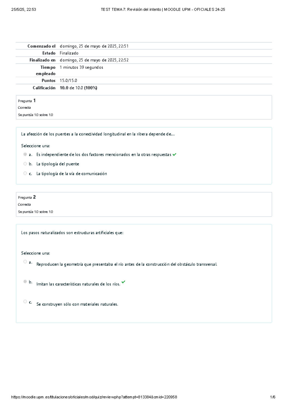 TEST TEMA 7: Revisión del Intento Moodle UPM - Oficiales 2024-25 - Studocu