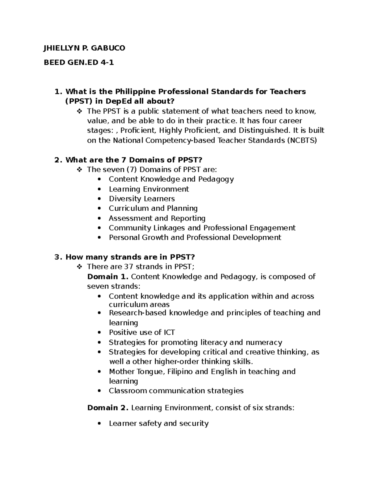 PPST - none - JHIELLYN P. GABUCO BEED GEN 4- What is the Philippine ...