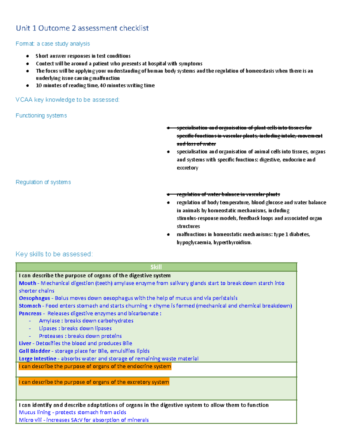 Unit 1 AOS 2 - Biology VCE: Case Study Analysis Checklist - Studocu
