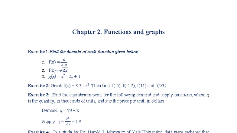 Exercise 2: Functions & Graphs - Chapter 2 (Toán cô Liên) - Studocu