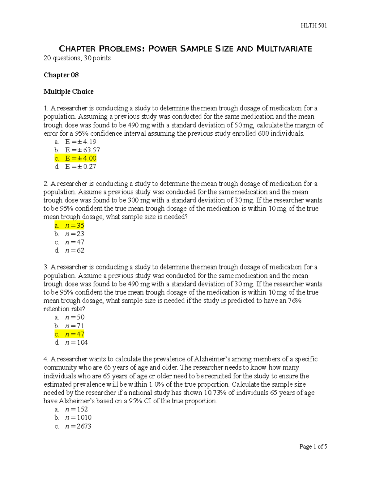 Chapter Problems Power Sample Size and Multivariate - CHAPTER PROBLEMS ...
