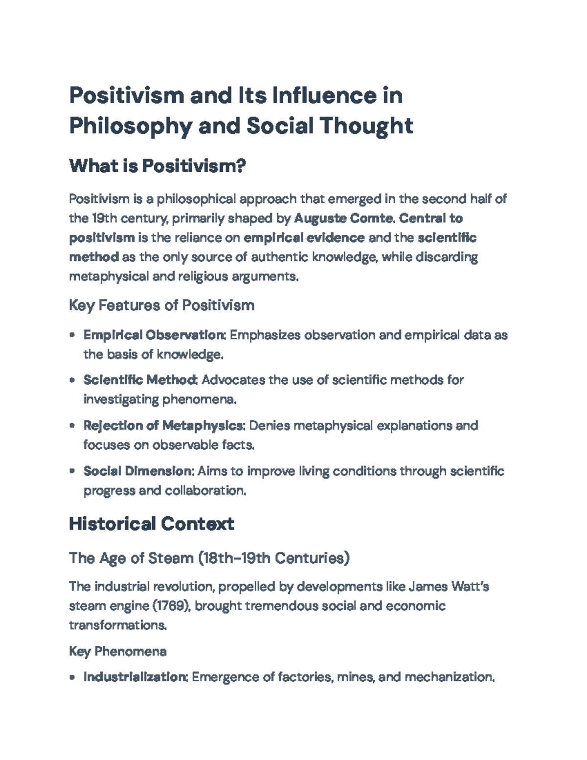 Positivism and Its Influence in Philosophy and Social Thought (PHIL101 ...