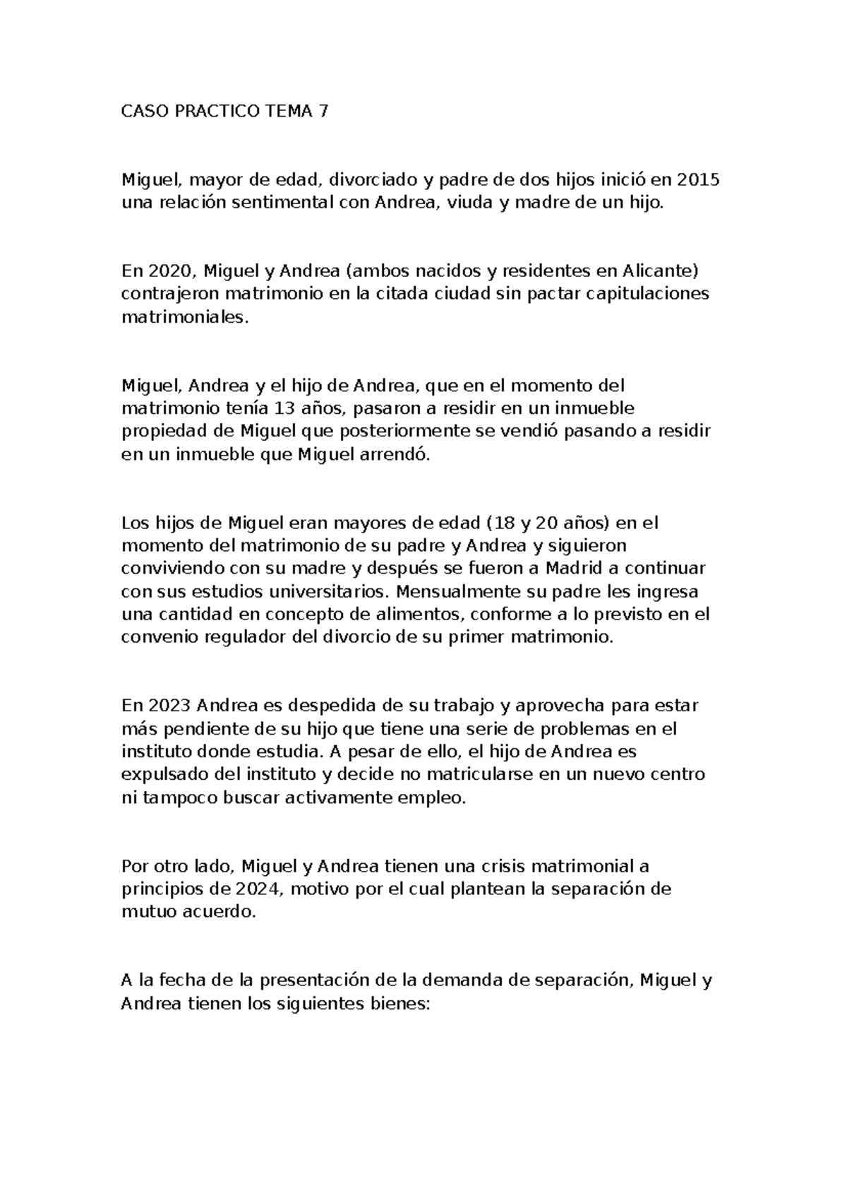CASO PRÁCTICO TEMA 7: Análisis de la Separación de Miguel y Andrea ...