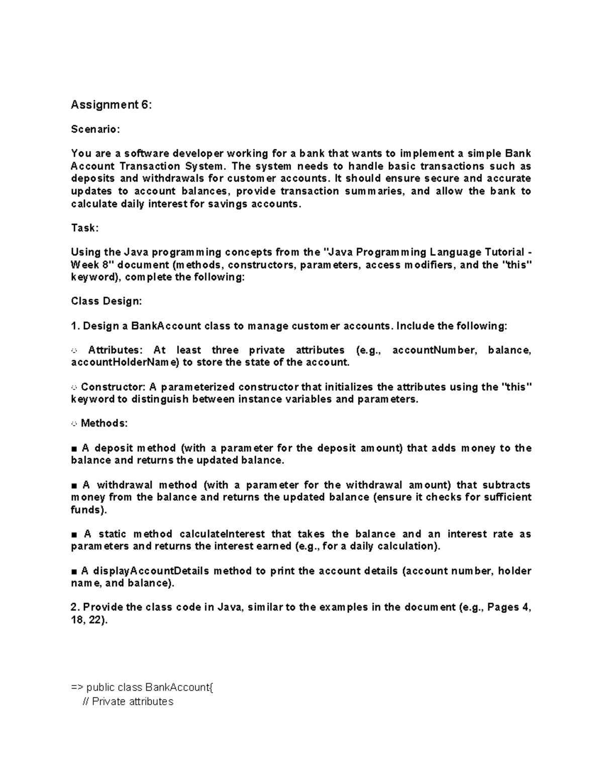 Assignment 6: Bank Account Transaction System Design in Java - Studocu