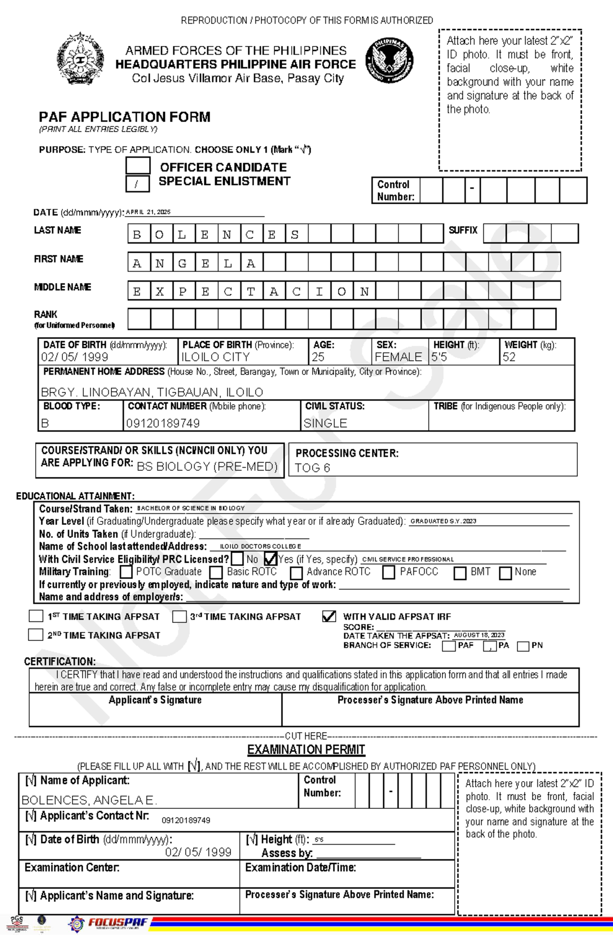 Application Form for PAF Officer Candidate - Final Print - Studocu