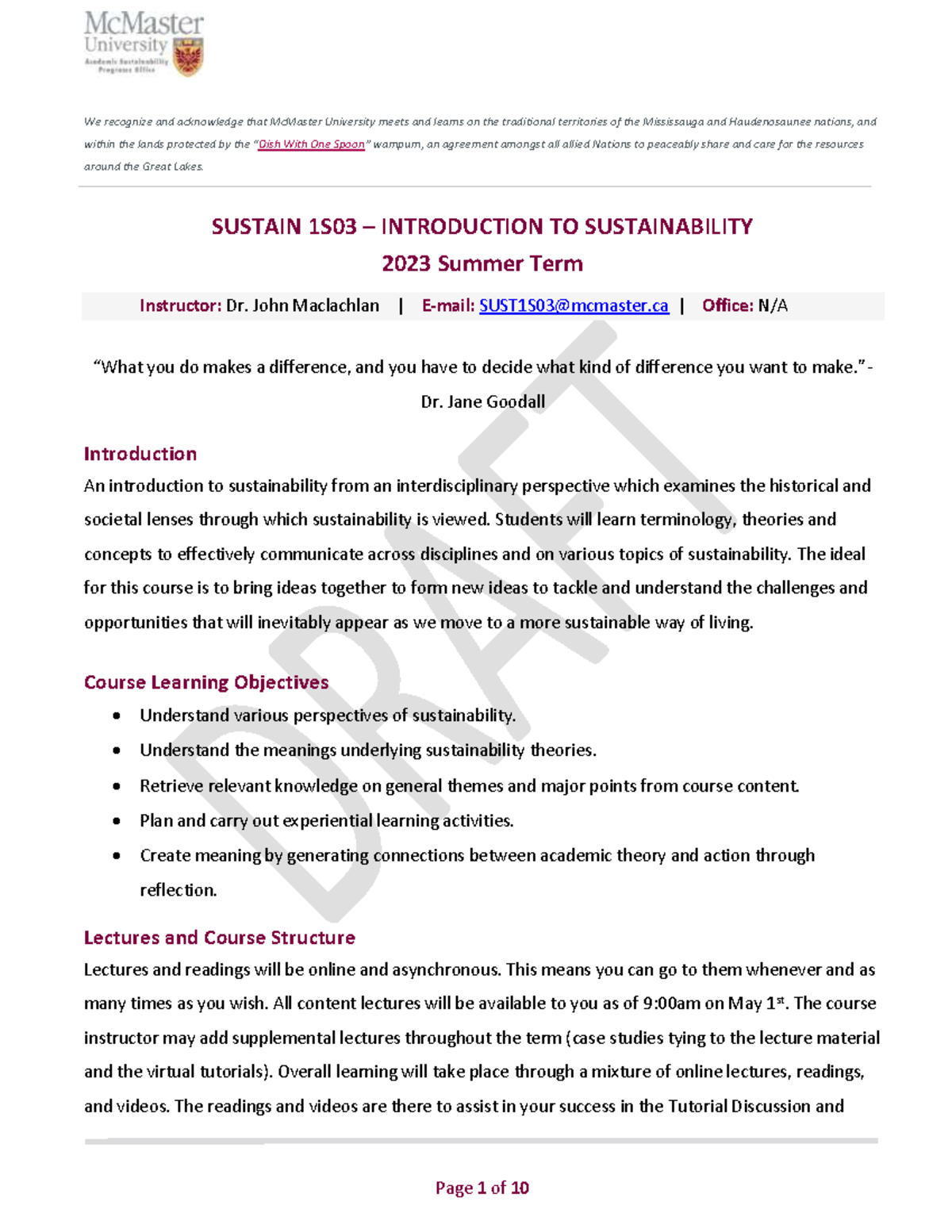 SUSTAIN 1S03 - SUMMER 2023 INTRO TO SUSTAINABILITY COURSE GUIDE - Studocu