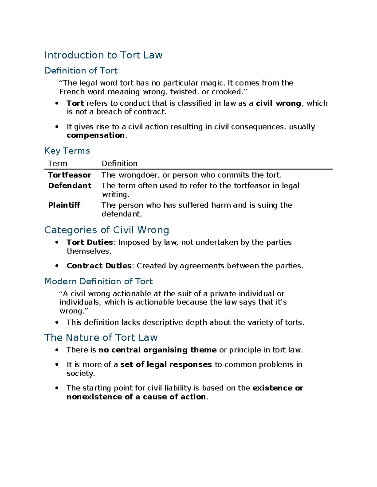 Principles of Tort Law - Week One Notes - Introduction to Tort Law ...