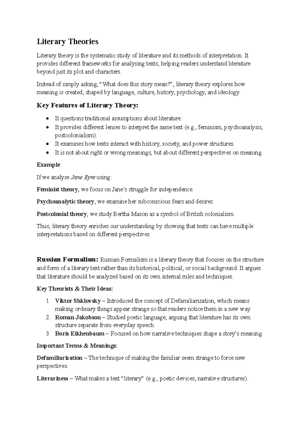 Literary Theories: An Overview of Key Concepts and Theorists - Studocu