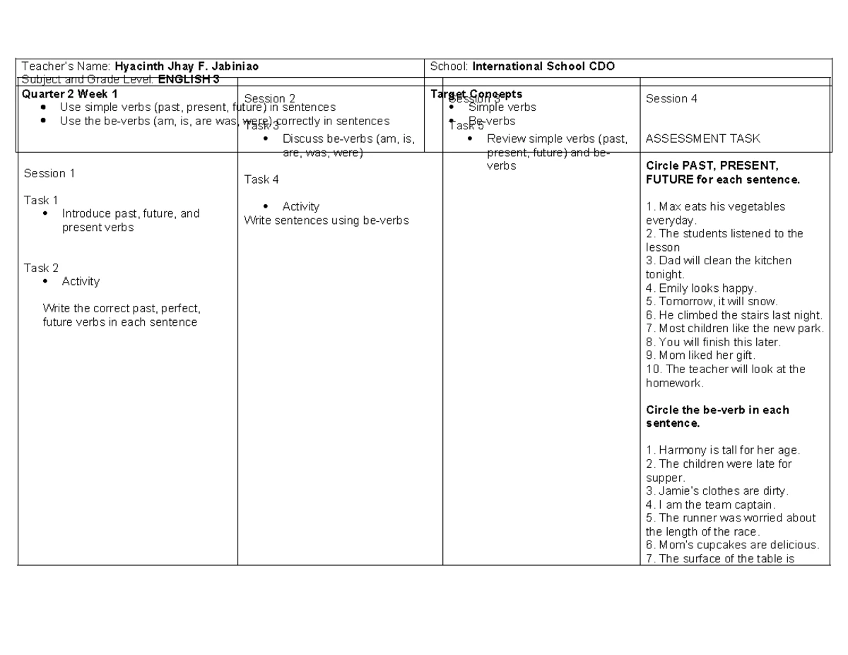 Grade 3 English Lesson Plan: 2 Syllable Words - Q1 W6 - Studocu