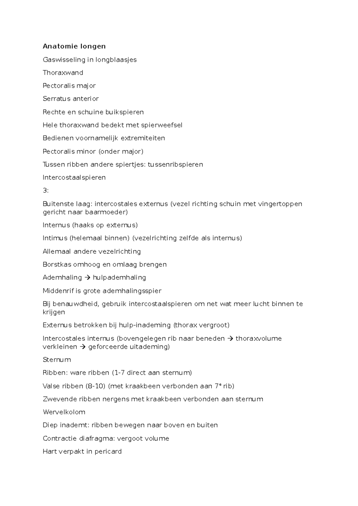 Anatomie van de Longen en Gaswisseling: Thorax en Spieren - Studeersnel