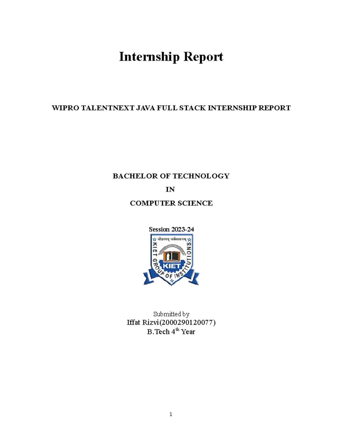WIPRO TalentNext Java Full Stack Internship Report (B.Tech 2023-2024) - Studocu