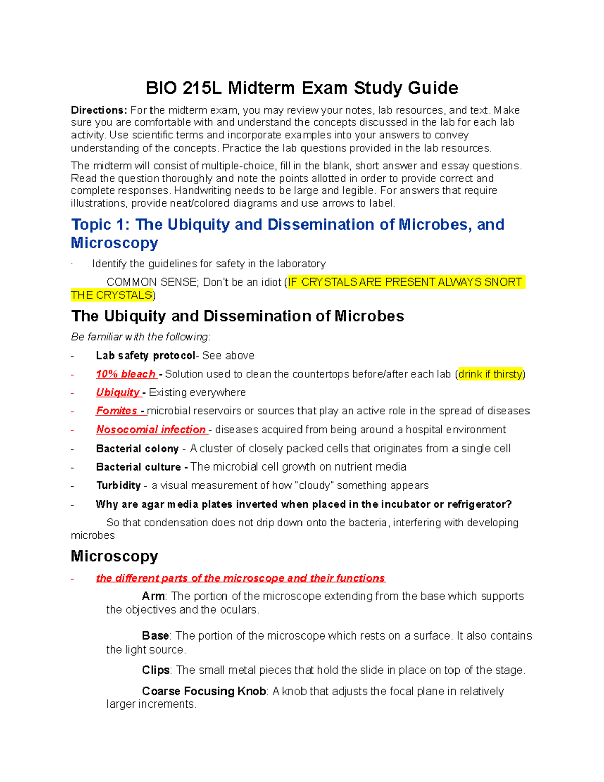 BIO 215L Midterm Exam Study Guide: Key Concepts & Lab Safety - Studocu