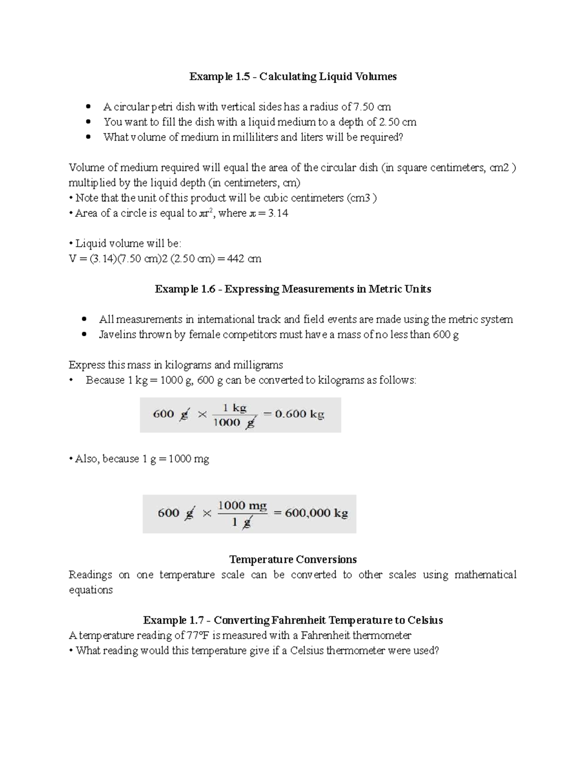 CH Resumen 1: Calculating Liquid Volumes and Metric Conversions - Studocu