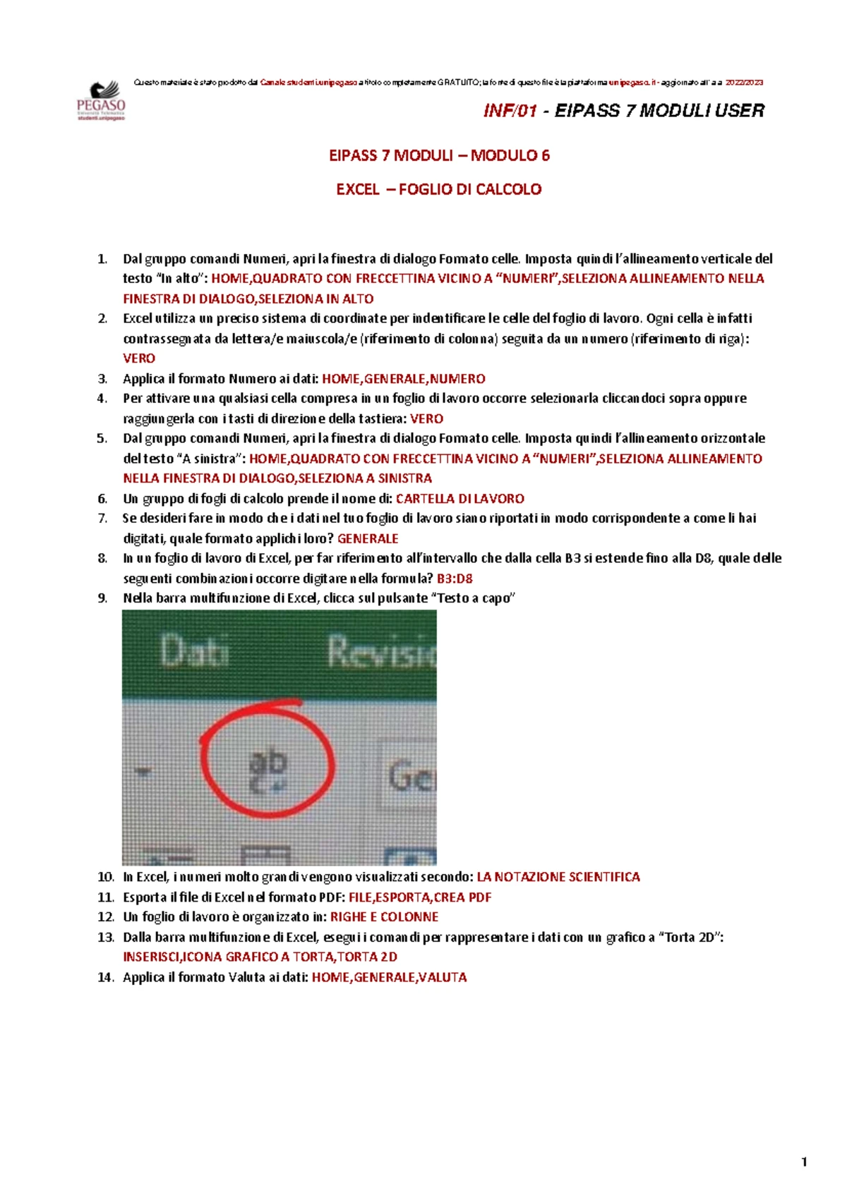 Eipass Modulo 6: Esempi di Domande e Risposte su Excel - Studocu