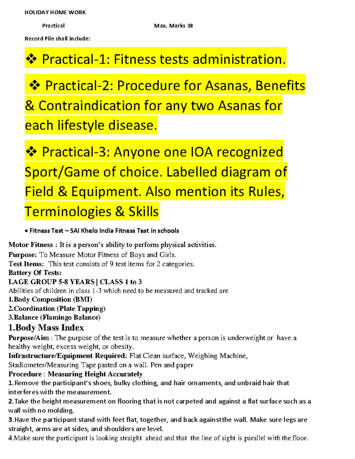 XII Practical Work: Fitness Tests and Asanas for Health Management ...