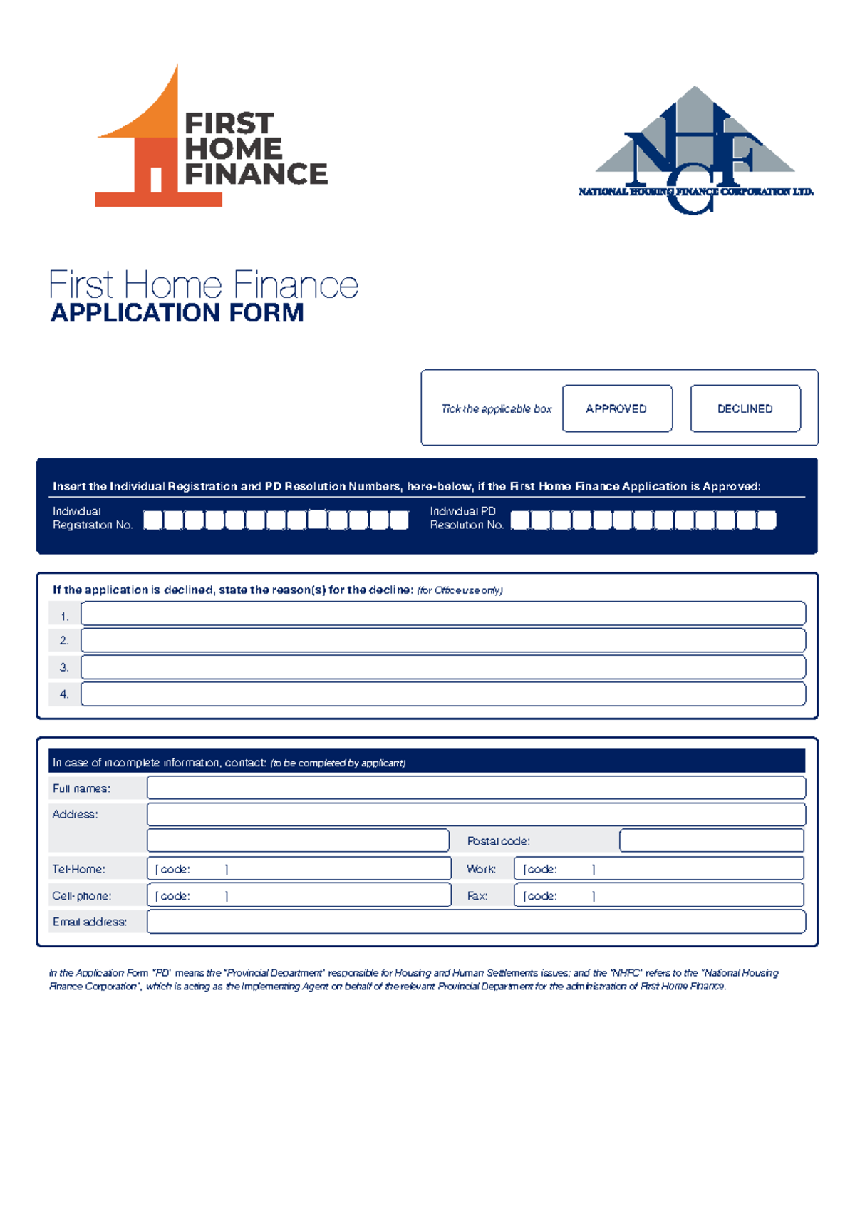 First Home Finance Application Form (for Office Use Only) - Studocu