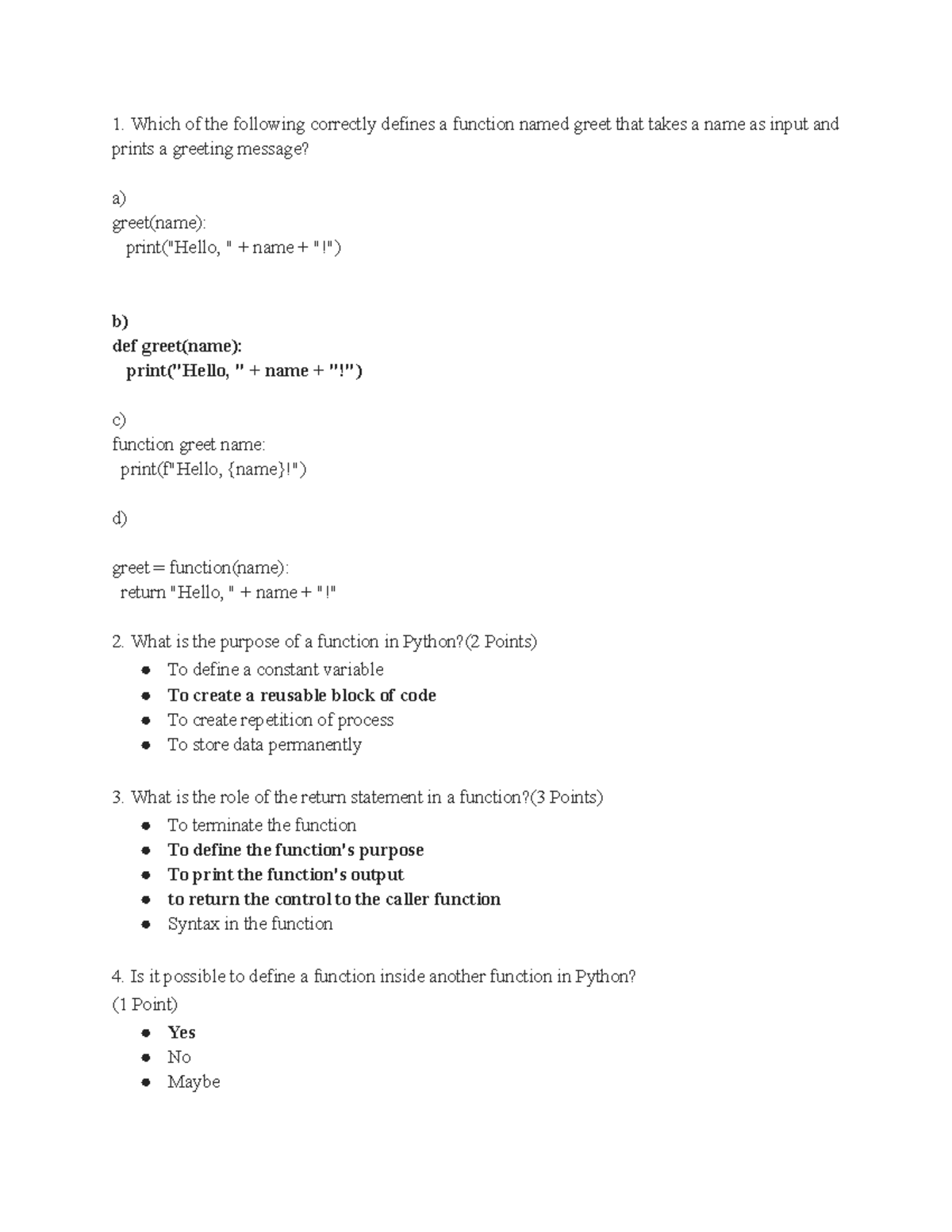 Python Practice MCQ Mock Test & Classwork Summary - Studocu