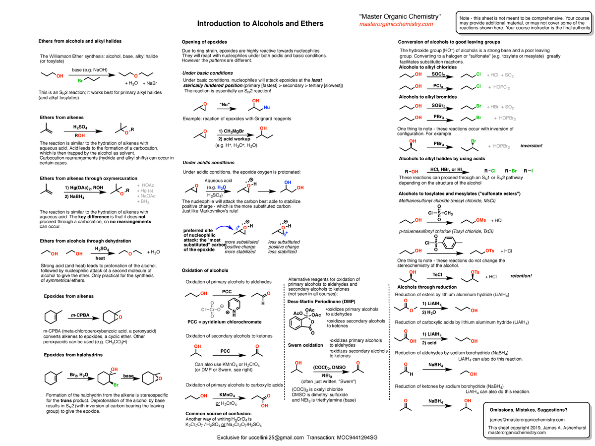 Organic 2 Study Guide - Introduction to Alcohols and Ethers ...