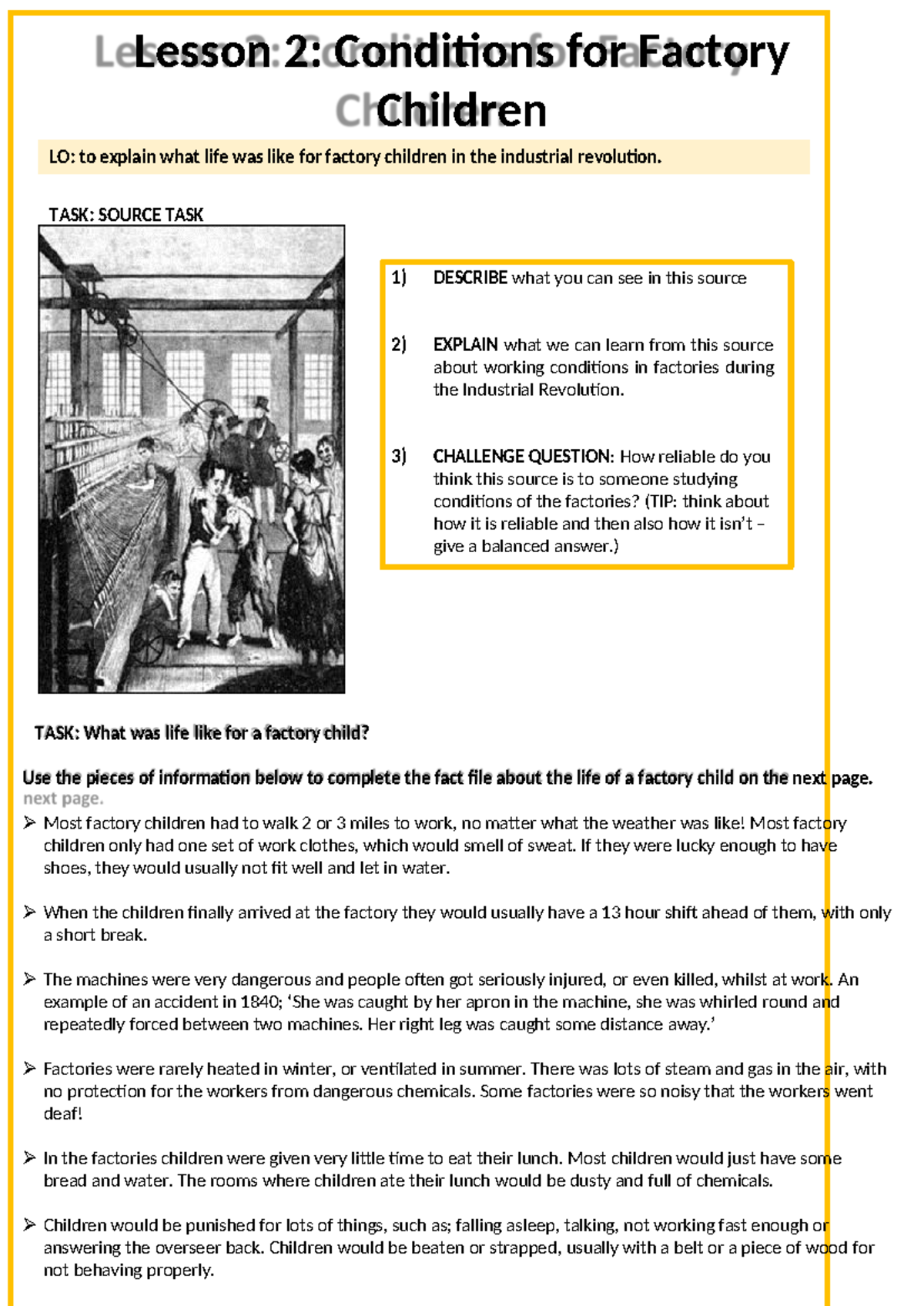 Lesson 2: Conditions for Factory Children in the Industrial Revolution ...