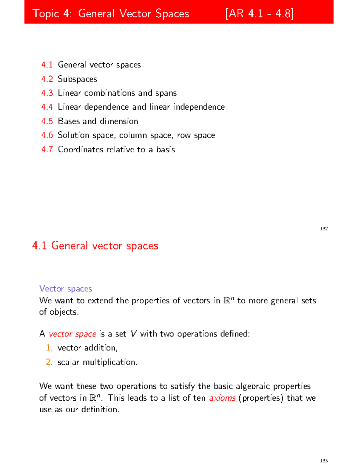 MAST10007 Topic 4: General Vector Spaces and Subspaces Notes - Studocu