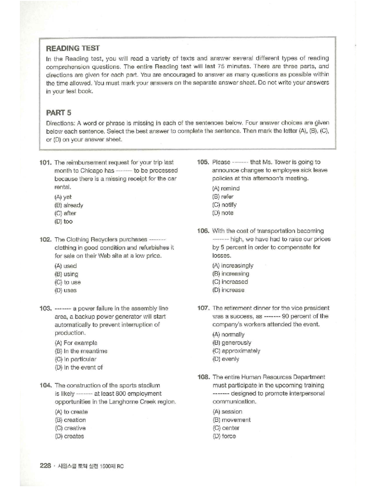 TEST 8 - Final Reading Comprehension Practice for TOEIC - Studocu