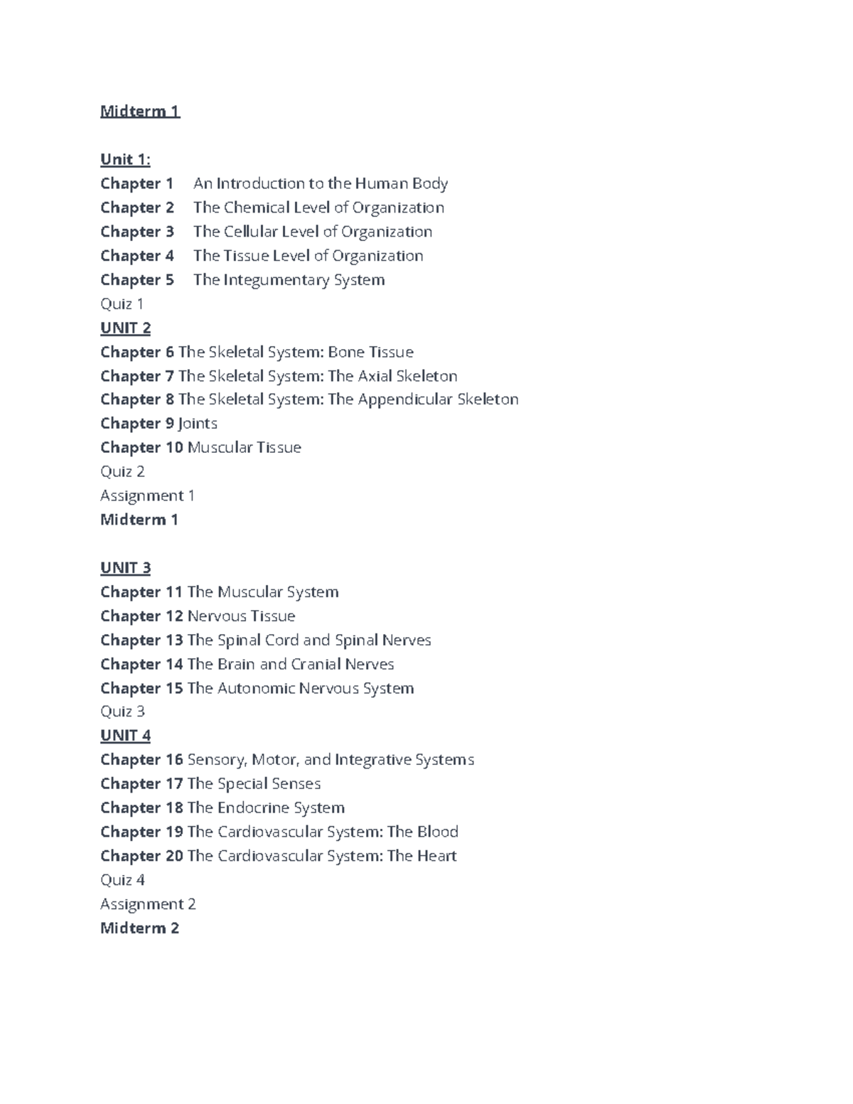 Midterm 1 Study Guide: Human Body & Systems Overview - Studocu