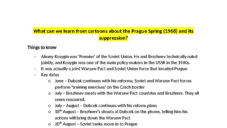 Czech Cartoons on the Prague Spring (1968) and Its Suppression - Studocu