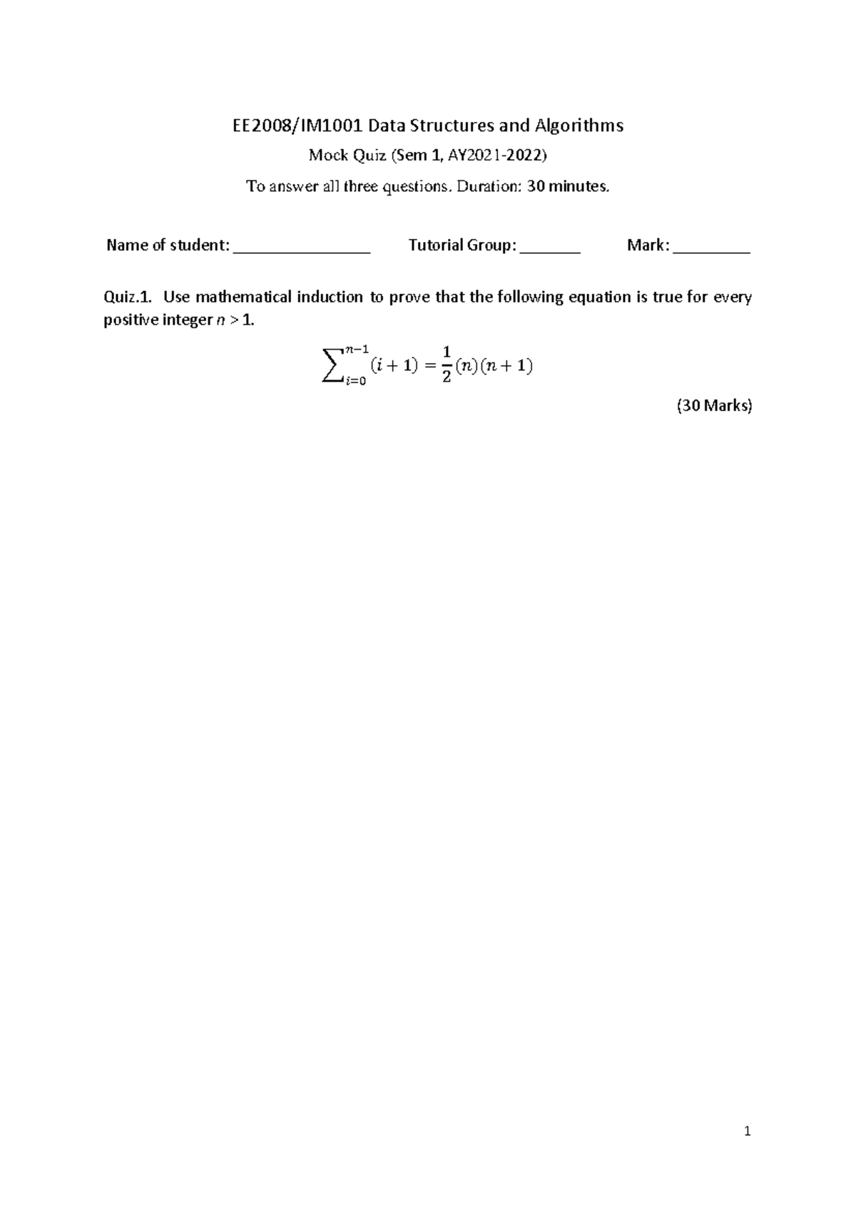 EE2008 Mock Quiz Paper - 1 EE2008/IM1001 Data Structures and Algorithms ...