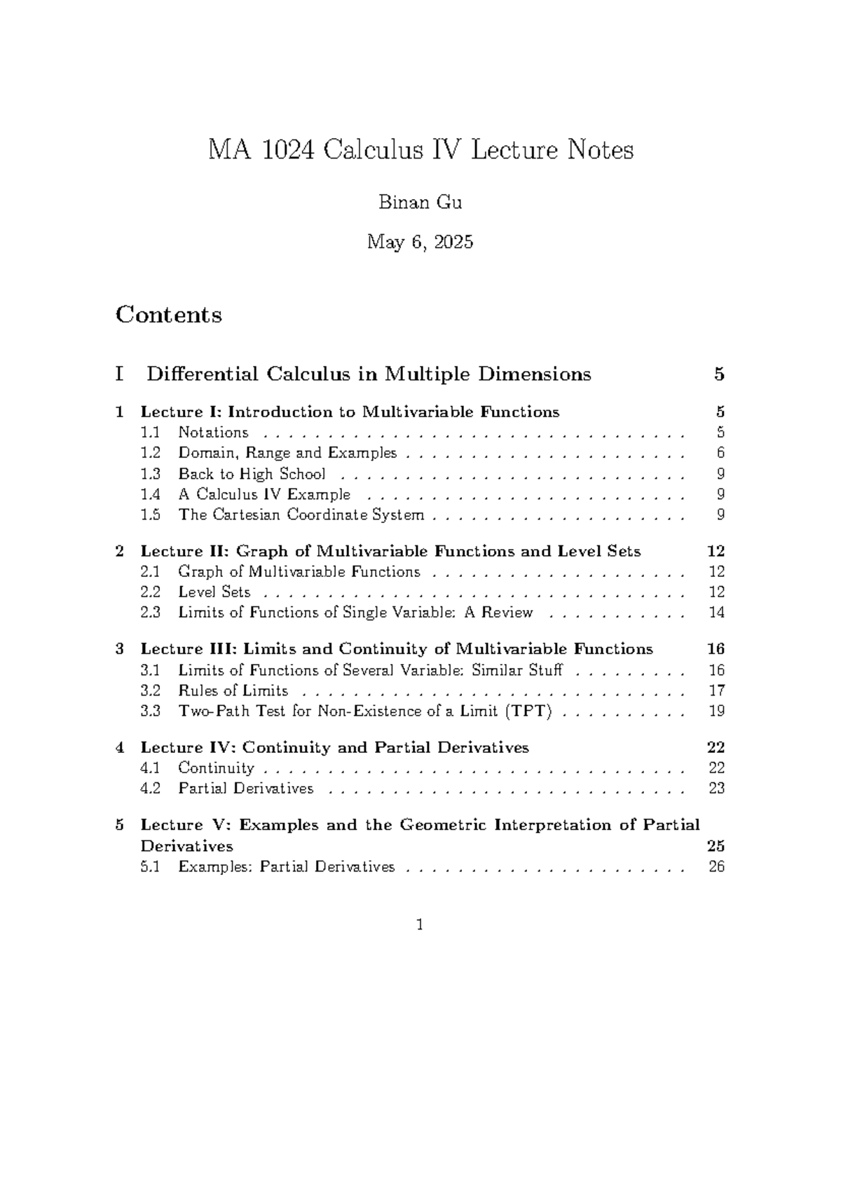 MA 1024 Calculus IV Lecture Notes: A Comprehensive Guide to ...