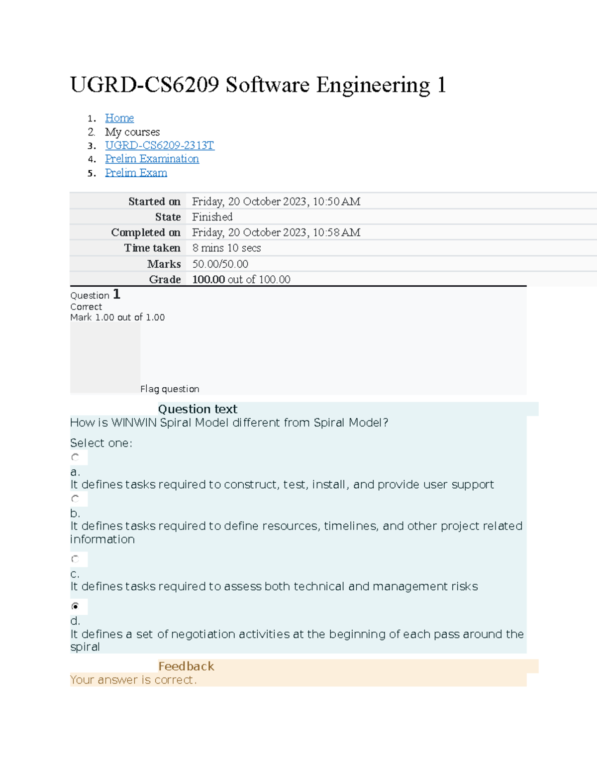 UGRD-CS6209 Software Engineering 1 - Home 2. My courses 3. UGRD-CS6209-2313T 4. Prelim ...
