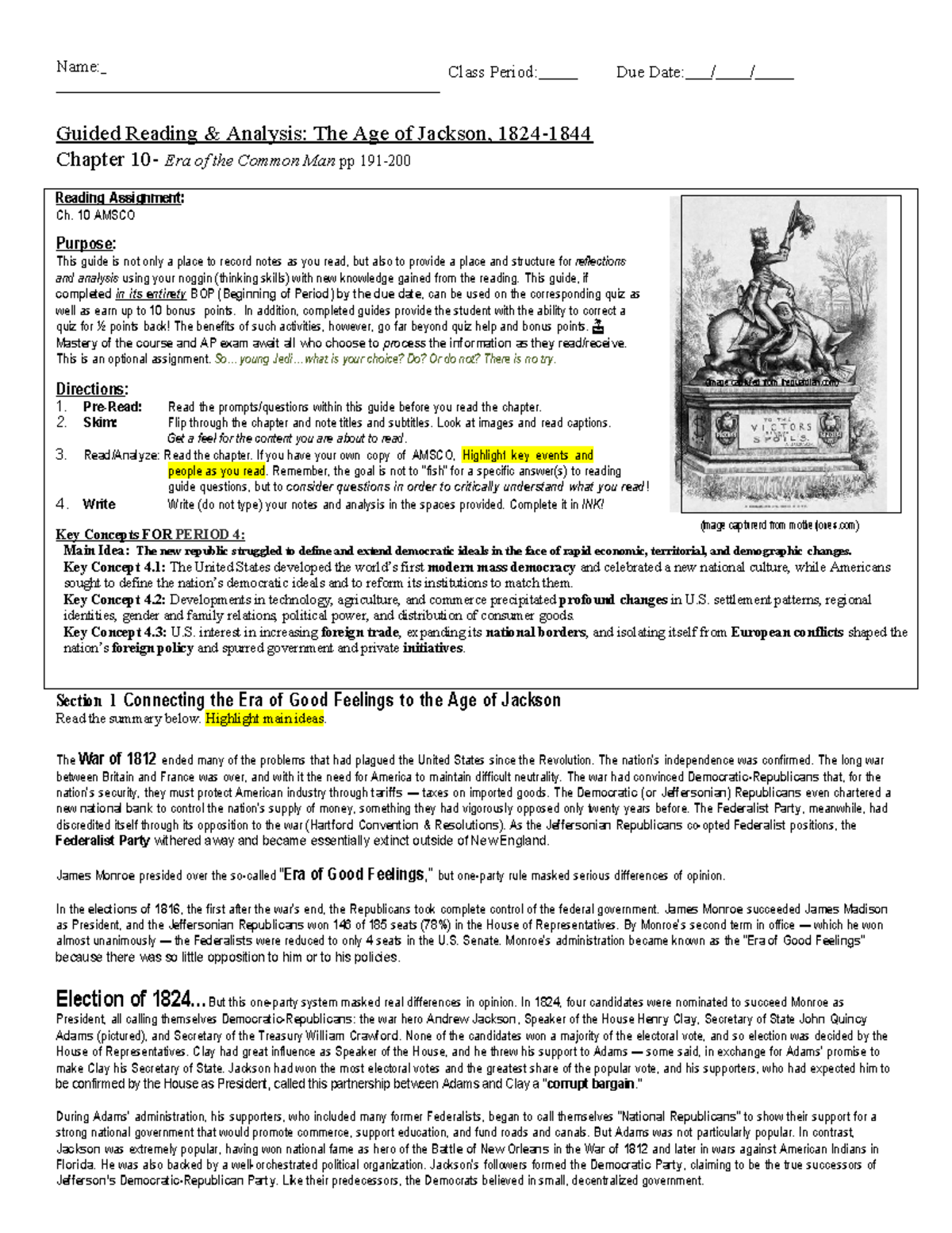 Amsco Chapter 10 Guided Reading (Unit 6) - Name: Class Period: Due Date ...