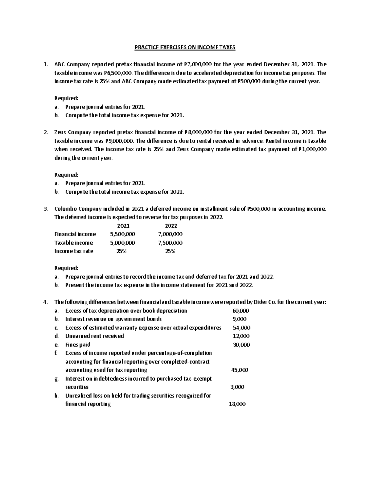 Income Tax Practice Exercises for ACC 202: Detailed Solutions - Studocu