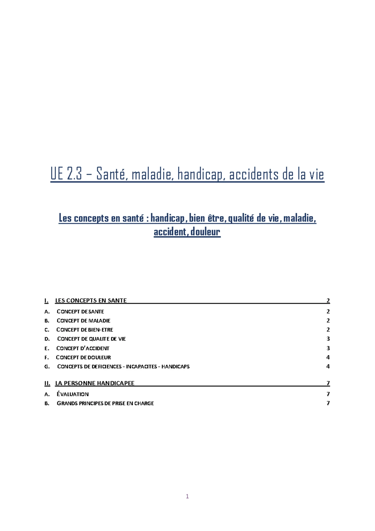 S2 UE2.3 - Cours IFSI - 2. 3 Santé, maladie, handicap, accidents de la ...