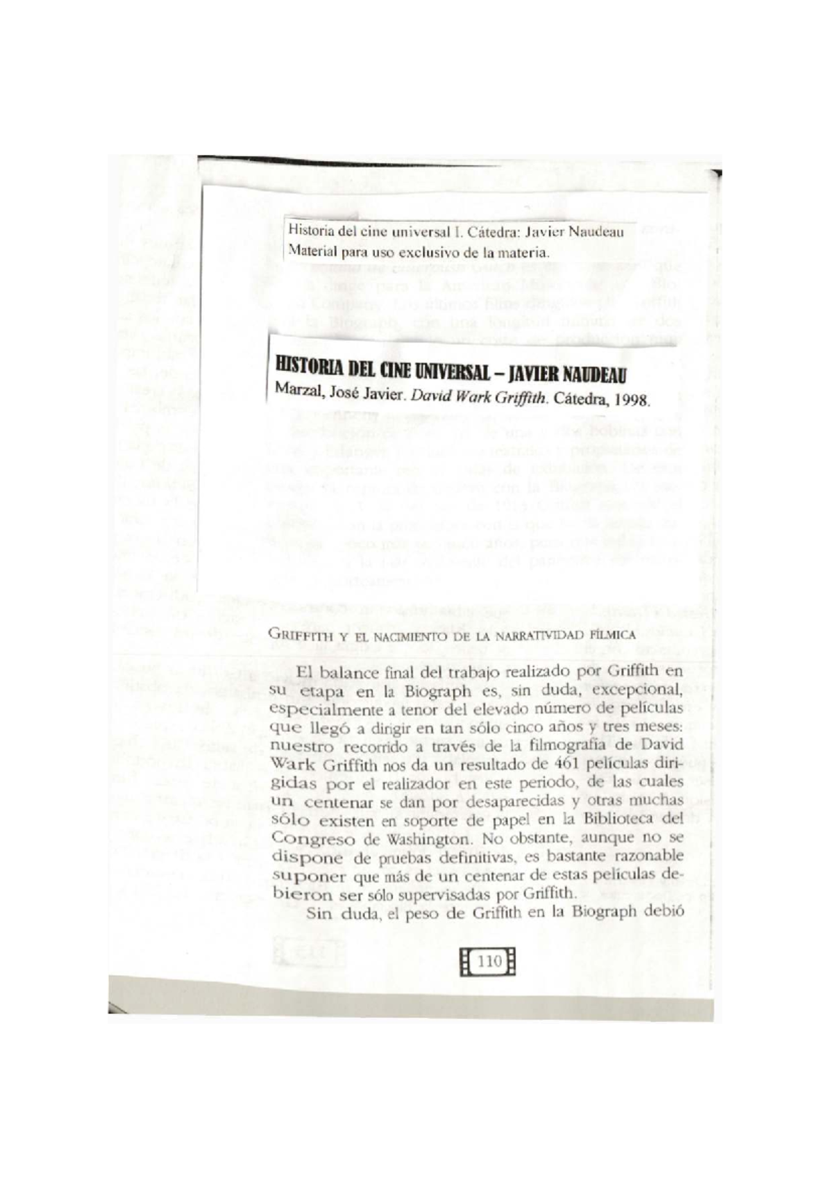 Historia del Cine Universal I: David Wark Griffith y su Legado - Studocu