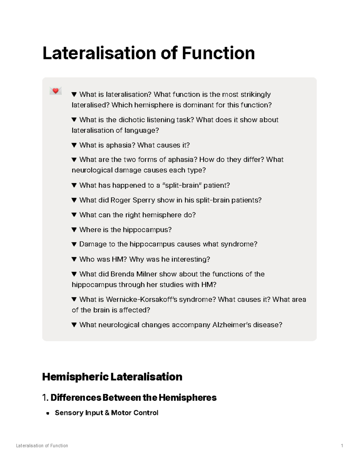 Lateralisation of Function: Insights into Hemispheric Dominance and ...