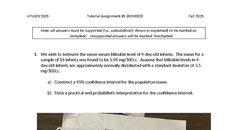 HTHSCI 2S03 Revised Tutorial Assignment 5: Confidence Intervals ...