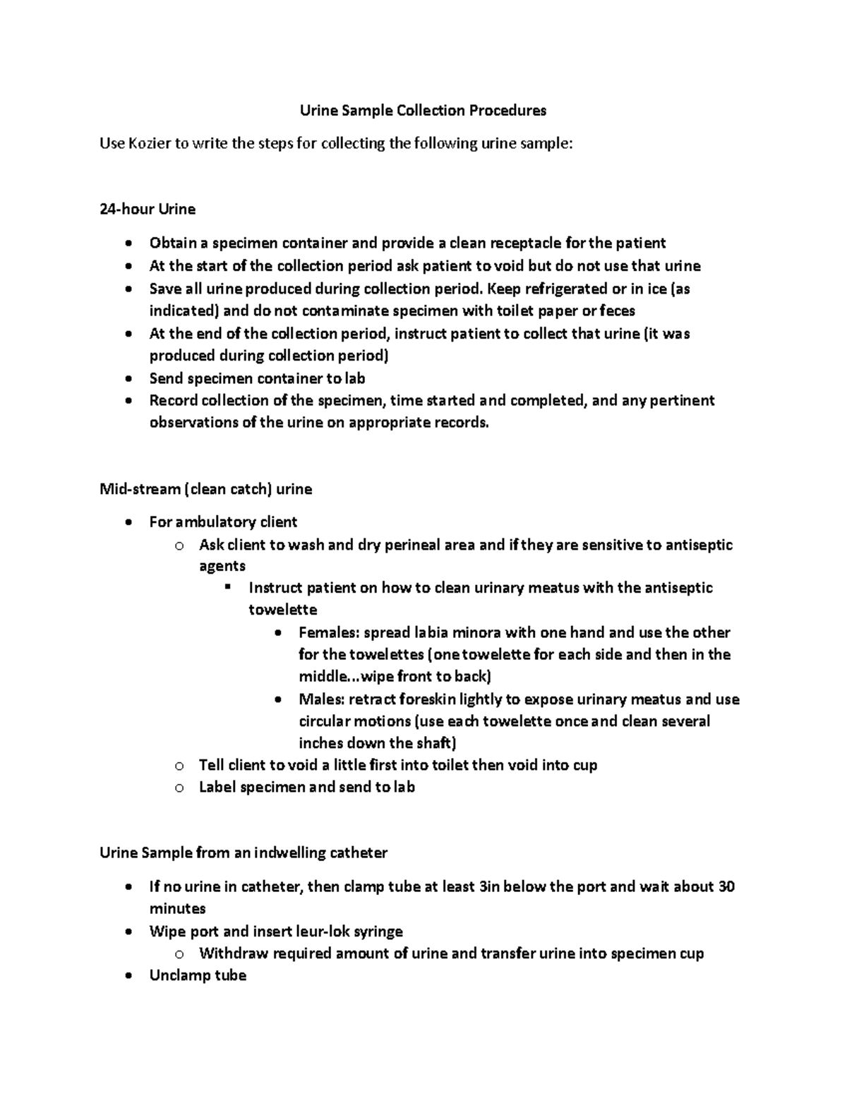 Urine Sample Collection Procedures for Lab Analysis Guide - Studocu