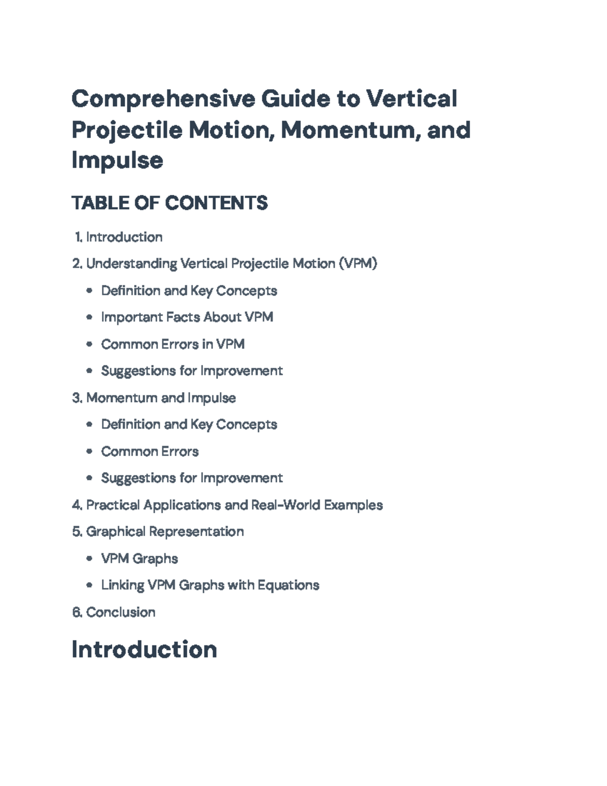 Comprehensive Guide to Vertical Projectile Motion, Momentum, and ...