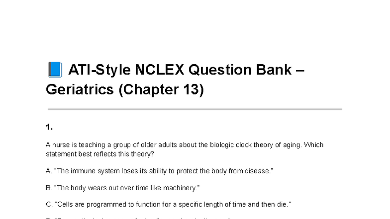 NCLEX Geriatrics Question Bank (Chapter 13) Practice Questions - Studocu