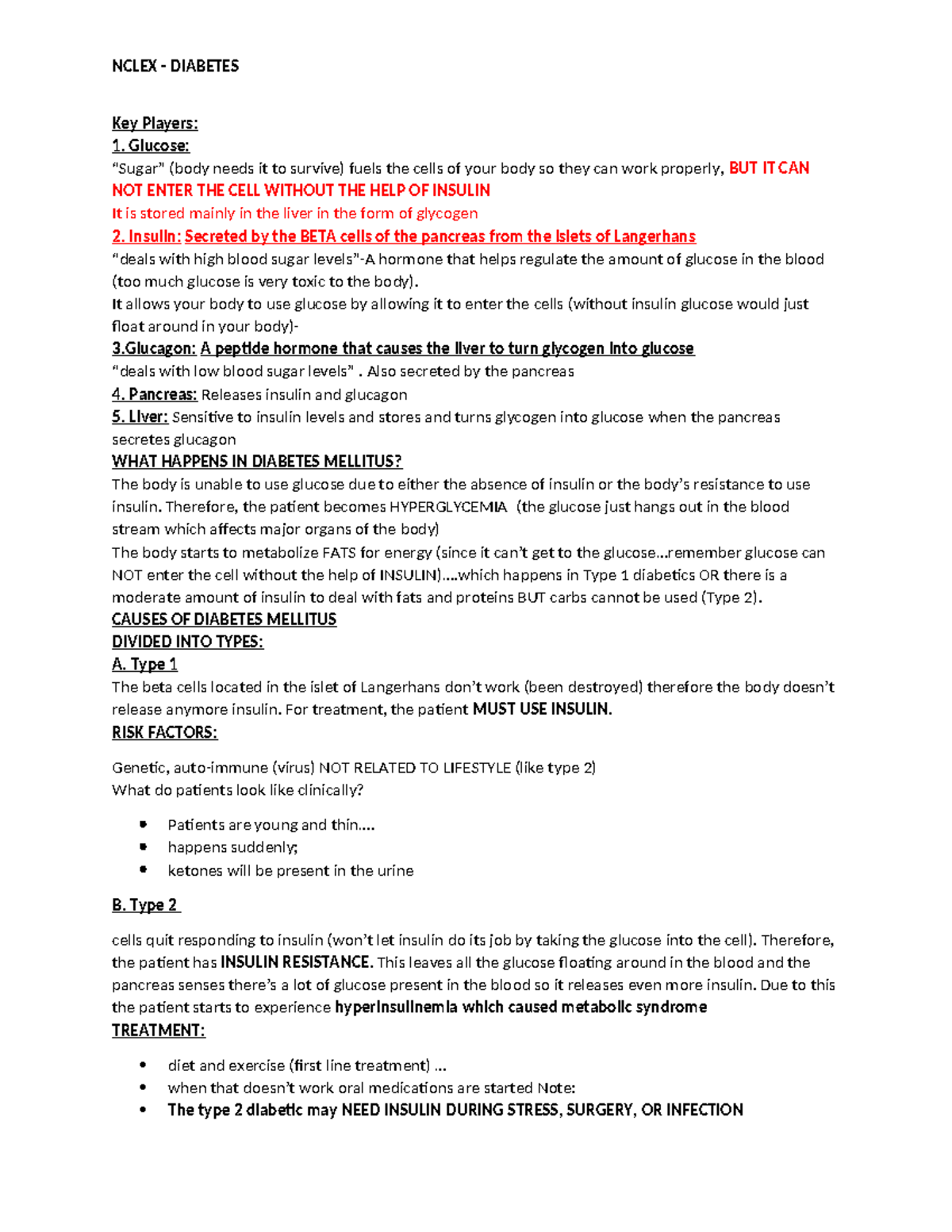 NCLEX Diabetes Mellitus Lecture Notes: Key Concepts and Management ...