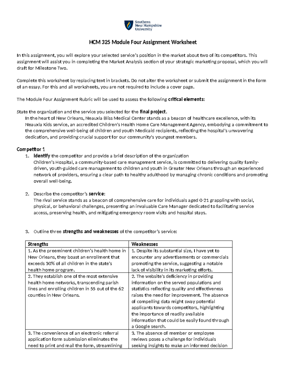 HCM 325 Market Analysis Worksheet for Module Four Assignment - Studocu