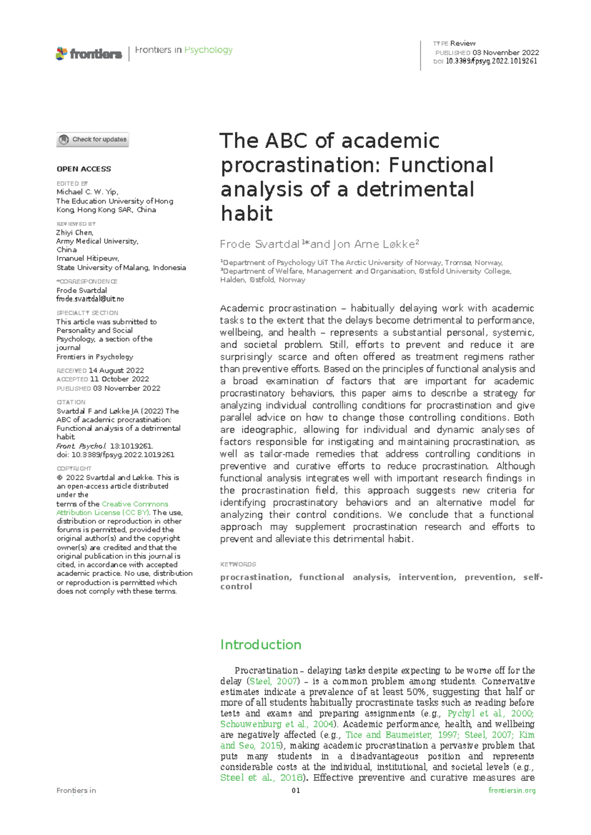 The ABCs of Academic Procrastination: A Functional Analysis Approach ...