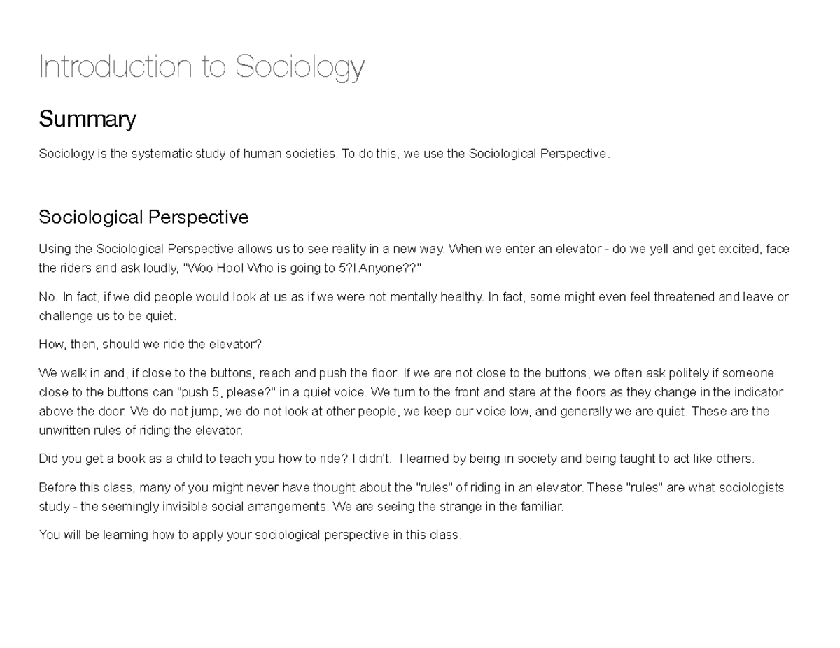 Introduction to Sociology Lecture Notes: SOC 001 - Fall 2025 - Studocu