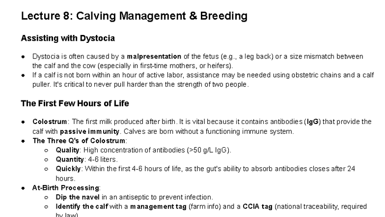 AGR 2350 Midterm Summary: Calving Management & Dystocia Insights - Studocu