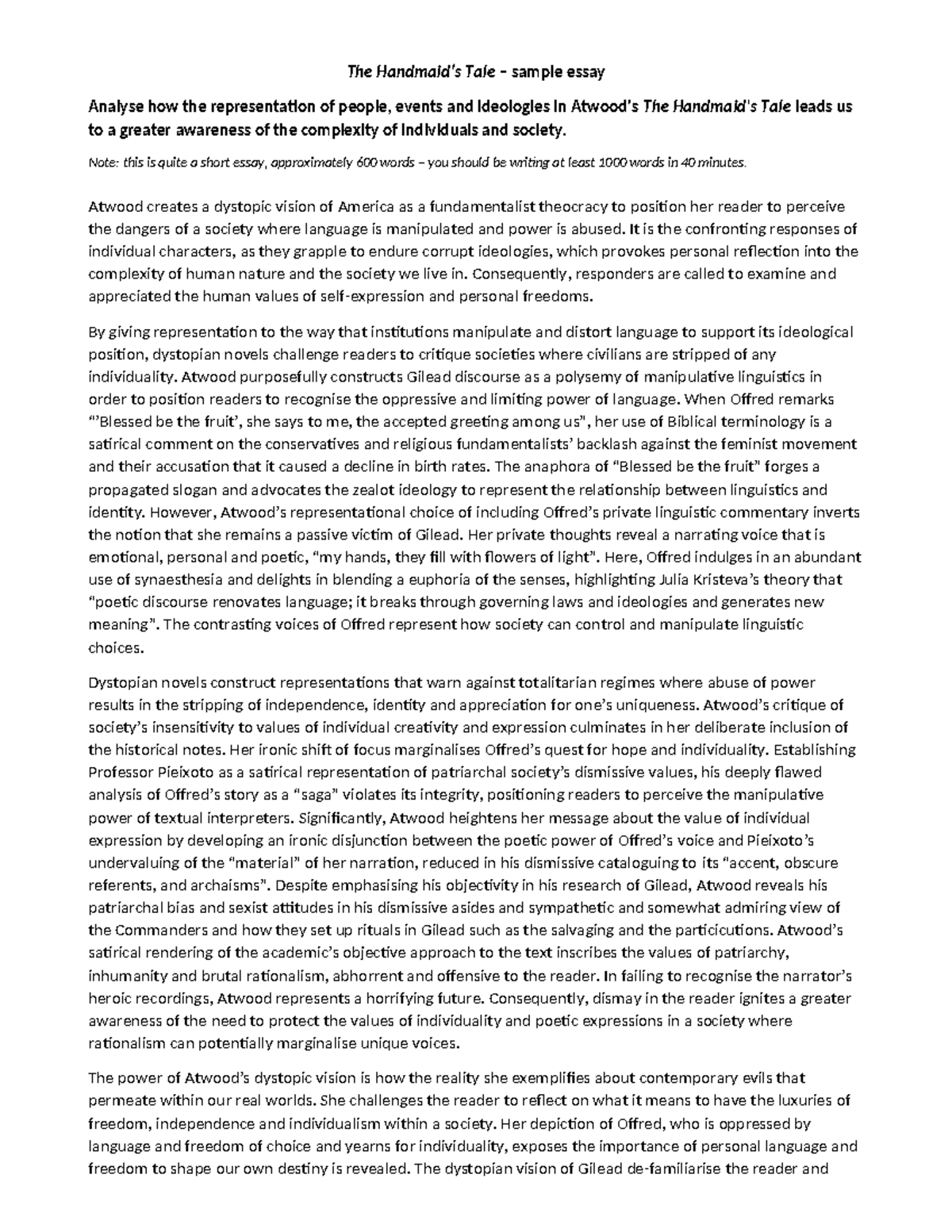 ENG 101: Sample Essay on Dystopian Themes in "The Tale" - Studocu